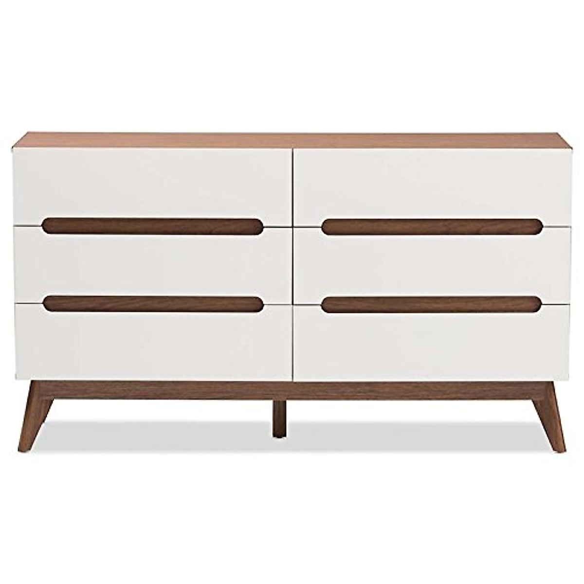 Baxton Studio Calypso 6 Drawer Double Dresser in White and Walnut