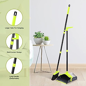 Sweep Pan with Handle Broom and Dustpan Set for Home Broom with Dustpan Combo with Long Extendable Handle for Home Kitchen Office Lobby