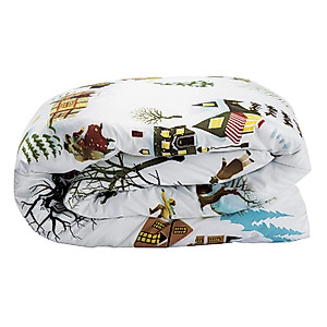 Bits and Pieces - Christmas Village King Duvet Bedding Set - Soft Microfiber Reversible Comforter Cover, Christmas Printed Pattern, Easy-Care with Matching Standard Shams