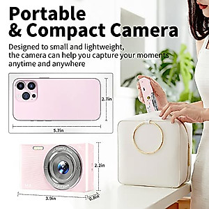 Digital Camera 4K 44MP Compact Point and Shoot Camera with 16X Digital Zoom 32GB SD Card,Kids Camera 2.4 Inch, Vlogging Camera for Teens Students Boys Girls Seniors(Pink2)