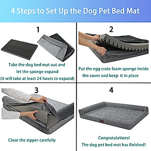 Orthopedic Dog Bed Waterproof Dog Beds for Large Dogs Deluxe Plush L-Shaped Dog Couch Beds with Egg Crate Foam Removable Washable Cover & Nonskid Bottom(Grey, L(36''x27''x6.5''))
