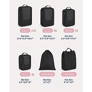 Packing Cubes for Suitcases, BAGSMART 6 Carry On Suitcase Organizer Bags Set Travel Packing Cubes for Women, Lightweight Luggage Organizer Bags with Shoe Bag & Luandry Bag, Black