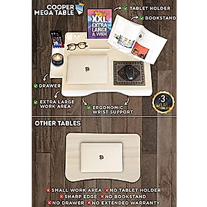 Cooper Mega Table Plus [Premium XXL Extra Large] Laptop Lap Desk & Book Stand | Multifunctional Foldable Lap Desk, Laptop Desk for Bed, Portable Desk, Laptop Pad, Lapdesk Laptop Lap Tray (White Oak)