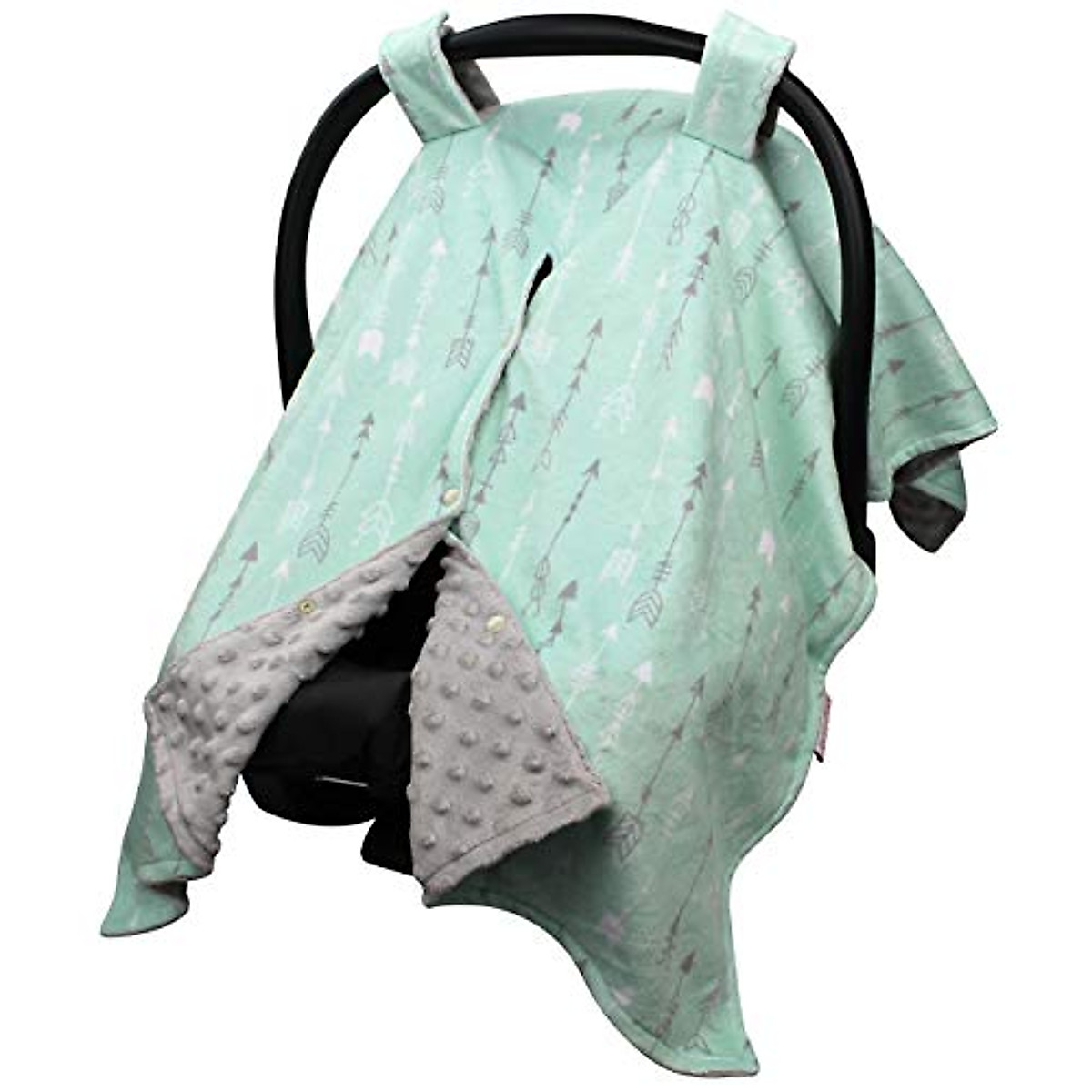 Top Tots Baby Car Seat Canopy Cover - Seafoam Grey and White Native Arrows