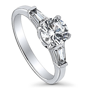 BERRICLE Sterling Silver Solitaire Wedding Engagement Rings 1 Carat Round Cubic Zirconia CZ Promise Ring for Women, Rhodium Plated Size 8