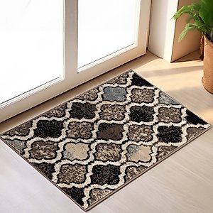Superior Indoor Small Area Rug, Jute Backed, Perfect for Living/ Dining Room, Bedroom, Office, Kitchen, Entryway, Modern Geometric Trellis Floor Decor, Viking Collection, 2' x 3', Ivory