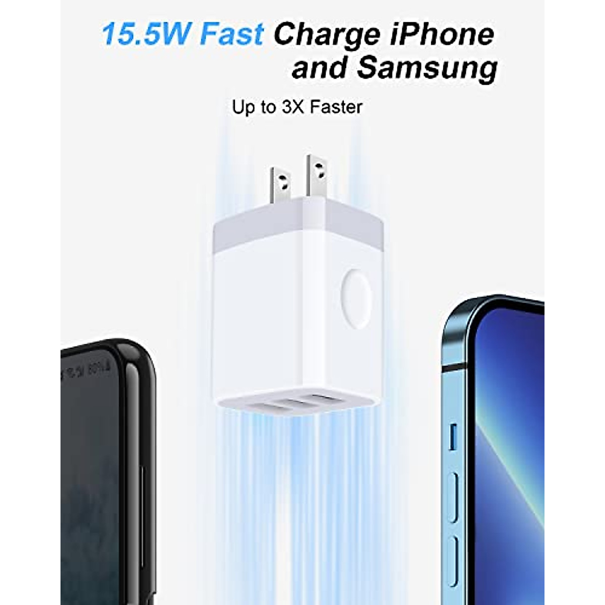 USB Wall Charger(2Pack), AILKIN 3.1A/3-Port Quick Charging Power Adapter, USB Plug Cube Box Block Base for iPhone 14 13 Pro Max/12/11/10/X/XR/XS/8/7, iPad, Samsung Galaxy, Google Pixel Charging Brick