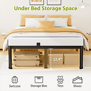 14 Inch Full Size Platform Bed Frame with Under-Bed Storage Space, Heavy Duty Metal Bed Frame No Box Spring Needed, Sturdy Round Corner Bed Frame Strong Bearing Capacity, Easy Assembly, Noise Free