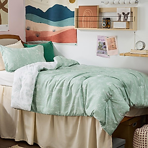 Bedsure Twin Comforter Set - Sage Green Bed Set, 2 Pieces Cute Floral Bedding, 1 Soft Reversible Botanical Flowers Comforter and 1 Pillow Sham