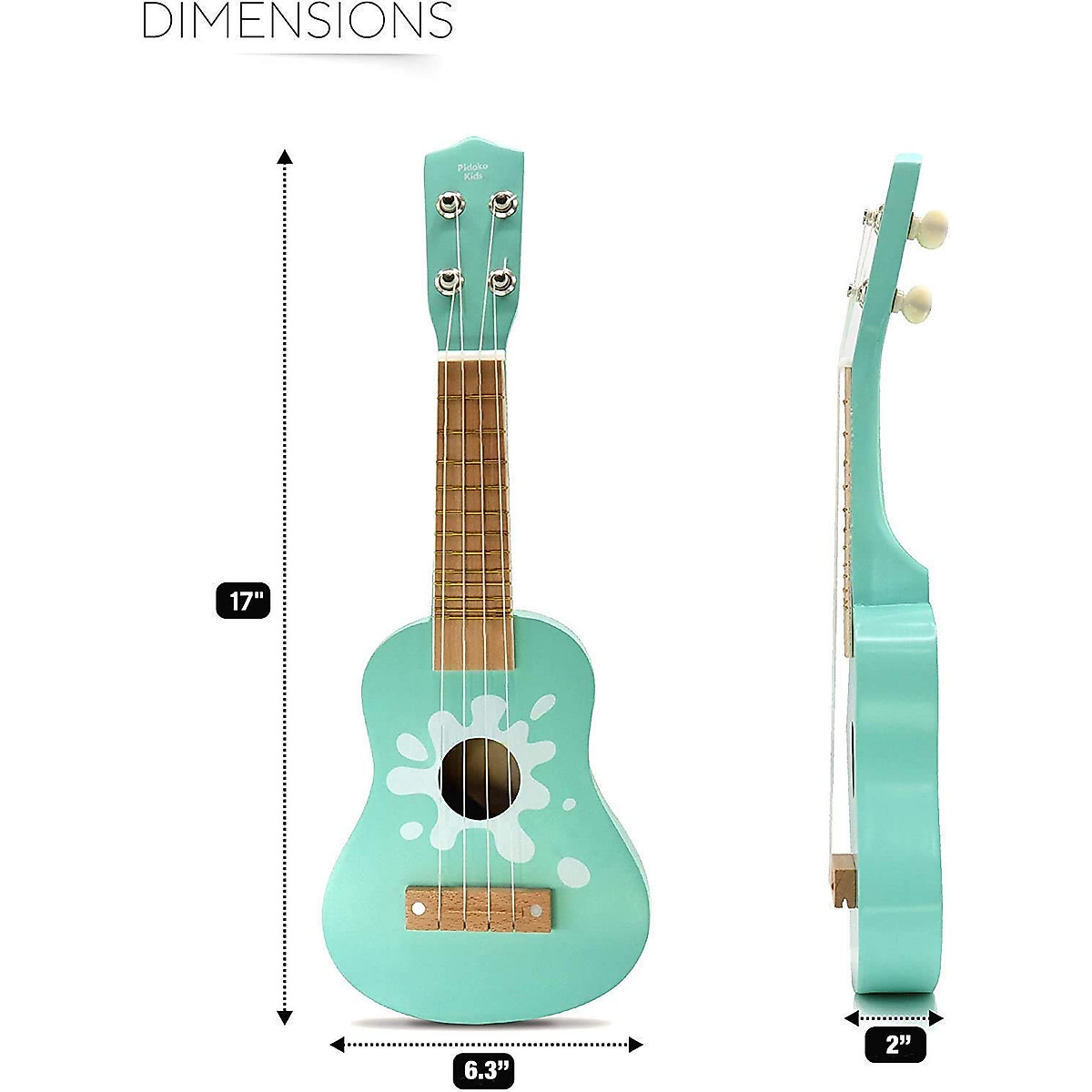 Pidoko Kids Toy Guitar Wooden Ukulele - Mint Blue - Musical Toys for Toddlers Boys and Girls