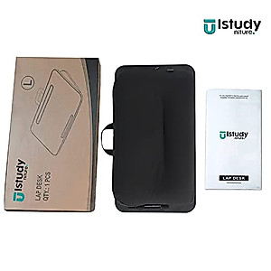 Portable Laptop Lap Desk with Pillow Cushion, Fits up to 17 inch Laptop, Laptop Stand with Device Ledge and Phone Holder, for Home Office, Black, ISTUDYNITURE