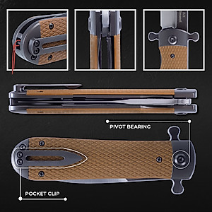 Firebird Knife GANZO Firebird Adimanti Samson-BR Pocket Folding Knife G10 Handle with Clip D2 Steel Blade Hunting Fishing Camping Outdoor EDC Knife (Brown)