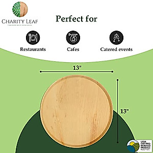Charity Leaf Disposable Palm Leaf 13" Round Flat Trays (10 pieces) Bamboo Like Serving Platters, Disposable Boards, Eco-Friendly Dinnerware For Weddings, Catering, Events