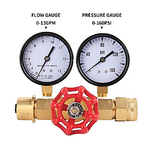 Watflow Water Gauge Pressure, Flow, & PSI Test Gauge,0-160psi,0-13 GPM, 3/4" Female Hose Thread.