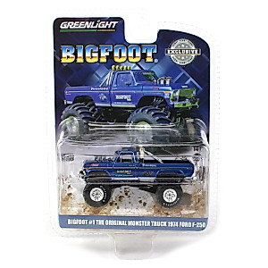 KINGS OF CRUNCH 1974 Ford F-250 Monster Truck Bigfoot #1 Blue The Original Monster Truck (1979) Hobby Exclusive 1/64 Diecast Model Car by Greenlight