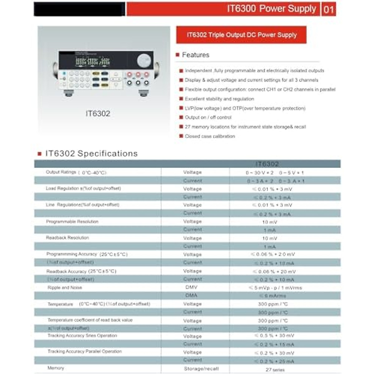 Programmable DC Power Supply, 3 Channel Triple, IT6332L 30V/6A/180W*2CH, IT6332A 5V/3A/15W*1CH(IT6332L)