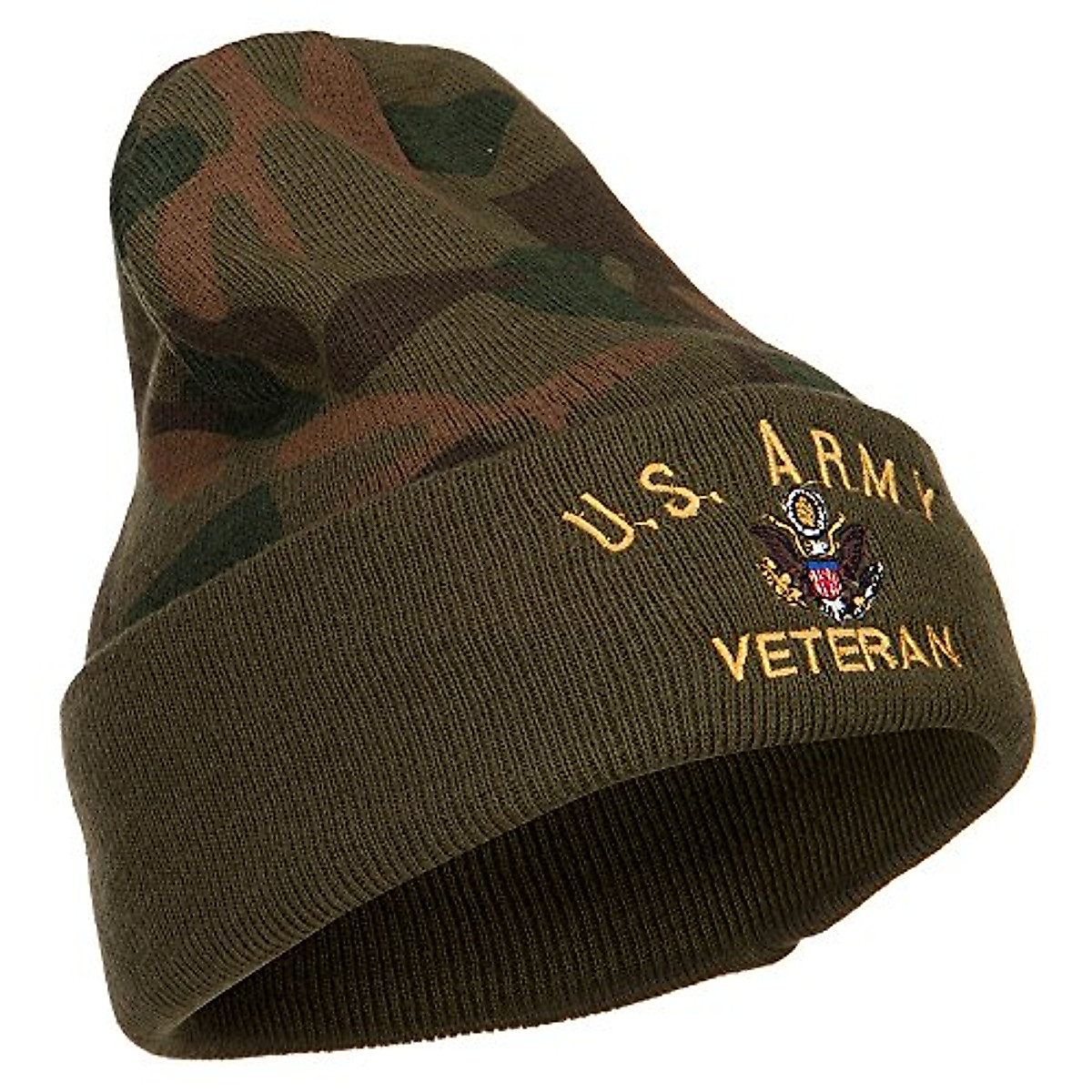 e4Hats.com US Army Veteran Military Embroidered Camo Knit Long Beanie - Green OSFM