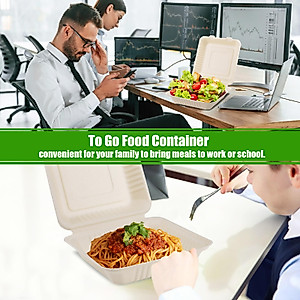 Pony Packaging 8X8 50-Pack 100% Compostable Clamshell Take Out Food Containers, Heavy-Duty Quality to go Containers, Natural Disposable Bagasse, Eco-Friendly Biodegradable Made of Sugar Cane Fibers