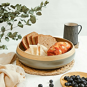 Kiwi Homie 11.81" Spun Bamboo Fruit Bowl, Bamboo Salad Bowl, Modern Large Serving Bowl, Decorative Bowl for Kitchen, Party, BBQs, Natural Handicrafted Bamboo Bowl (Grey)