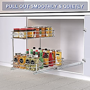 Bextsrack Under Sink Cabinet Organizer Storage with 2 Tier Pull Out Sliding Shelf with Protective Shelf Liners for Kitchen Bathroom Cabinet, 12.2Wx16.5Dx14.5H-Inch