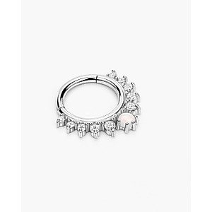 FANSING White Opal Septum Rings for Women 16 Gauge Septum Clicker Surgical Steel Septum Piercing Rings 16g Septum Jewelry 8mm Spike Septum Hoop with Clear CZ