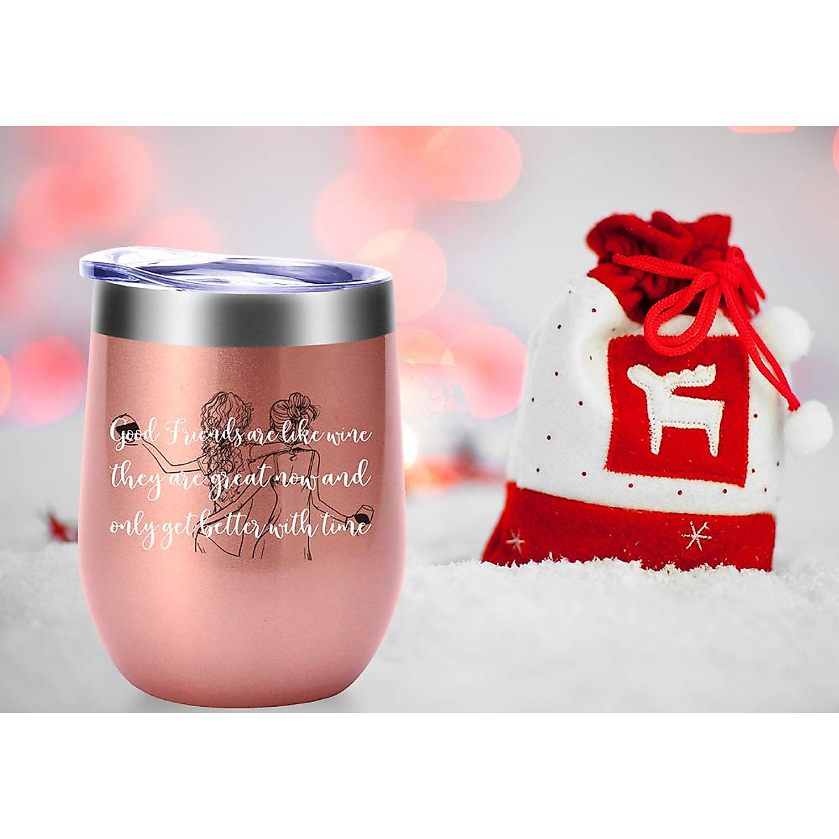 Good Friends Are Like Wine They Are Great Now And Only Get Better With Time Mug.Best Friend,Long Distance Friendship,Birthday,Christmas Gifts for Women,Bestie Wine Tumbler(12oz Rose Gold)