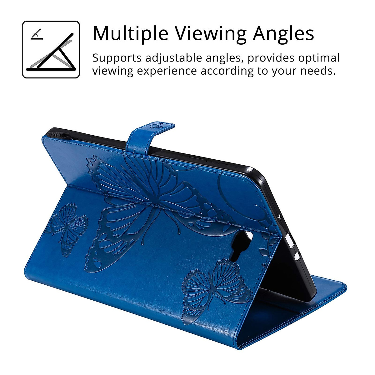 UUcovers Case for Samsung Galaxy Tab A 10.1" 2016 Version (SM-T580/T585/T587,NO S Pen) with Pencil Holder, Smart Stand Embossed PU Leather Folio Card Wallet Cover [Auto Wake/Sleep], Blue Butterfly