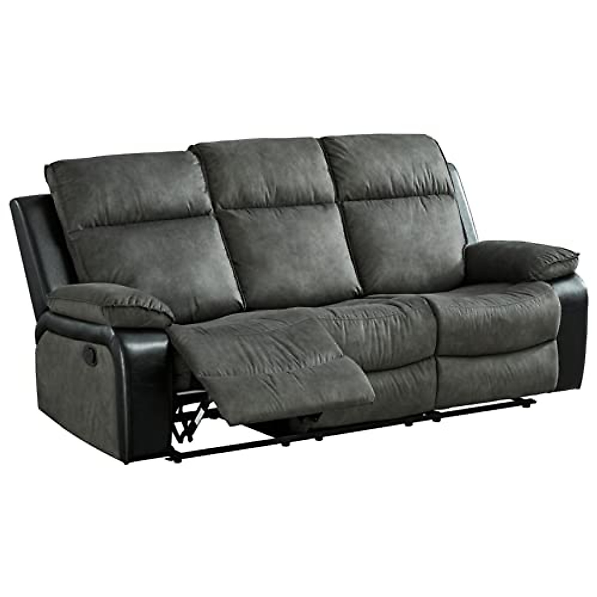 Signature Design by Ashley Woodsway Modern Faux Leather Tufted Reclining Sofa, Gray & Black