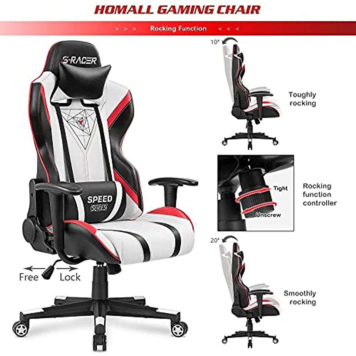Homall Gaming Racing Office High Back PU Leather Chair Computer Desk / Video Game Chair Ergonomic Swivel Chair with Headrest and Lumbar Support (Black&White)