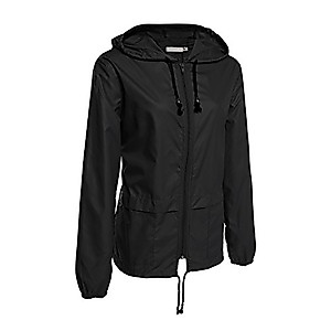 Hount Women's Lightweight Hooded Waterproof Packable Active Casual Rain Jackets (M, Black)