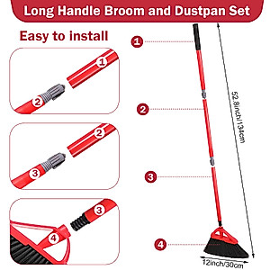 Gerrii 5 Set Broom and Dustpan Combo Set 52.8 Inch Height Broom and Dustpan Set for Home Angle Kitchen Broom Dustpan Cleaning Set for Indoor Kitchen Lobby Office Garage Floor Sweeping