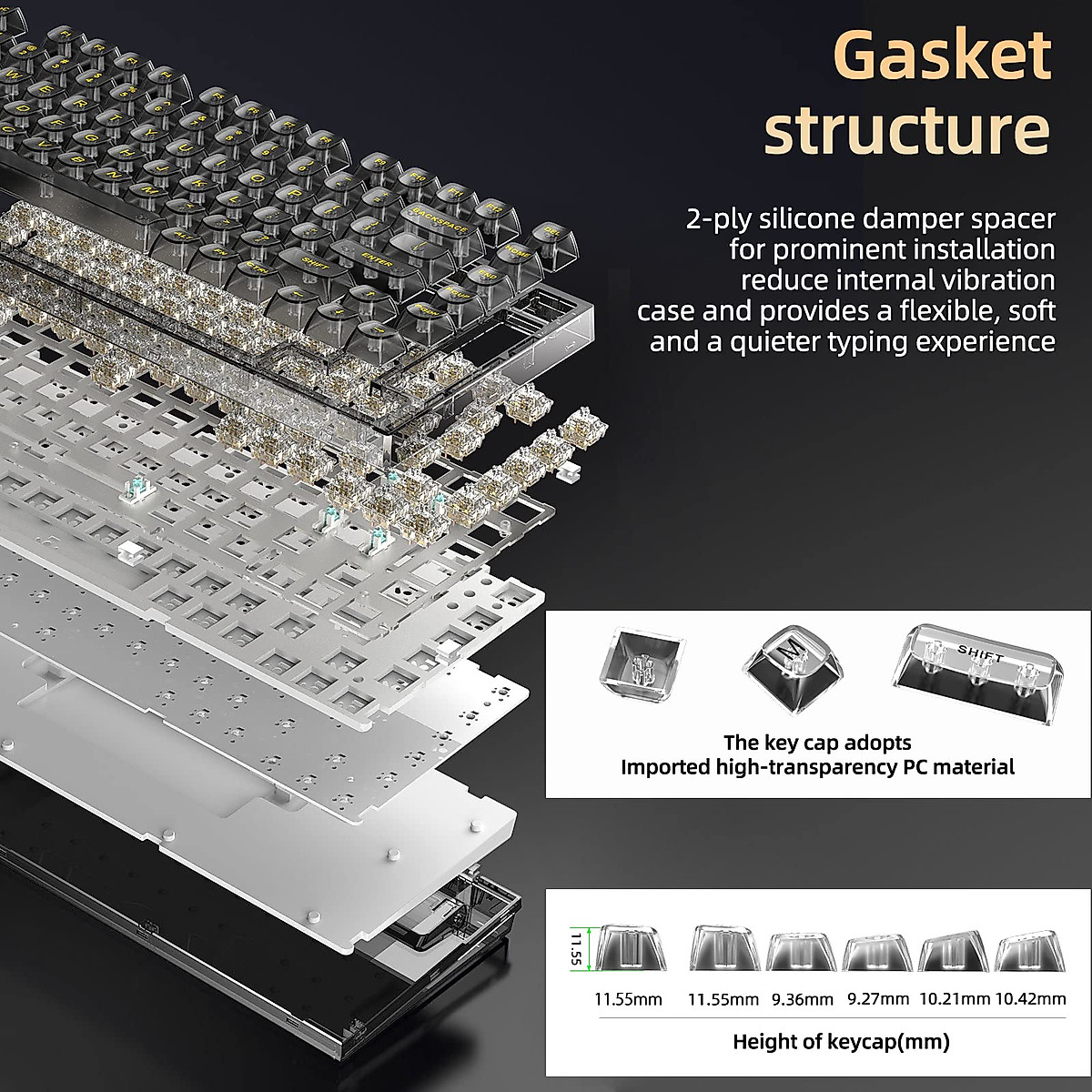 KEYXGSUL 75% Keyboard, X75 Hot Swappable Mechanical Keyboard, 82 Keys Compact Gaming RGB Keyboard with Stand-Alone Arrow/Control Keys for Windows and Mac (Crystal White Switch, Transparent Black)