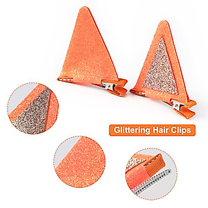 Dog Ears Hair Clips for Kids Toddler 2 Pairs Glitter Halloween Costume Hair Accessories Animal Cosplay Birthday Party Supplies Blue Orange