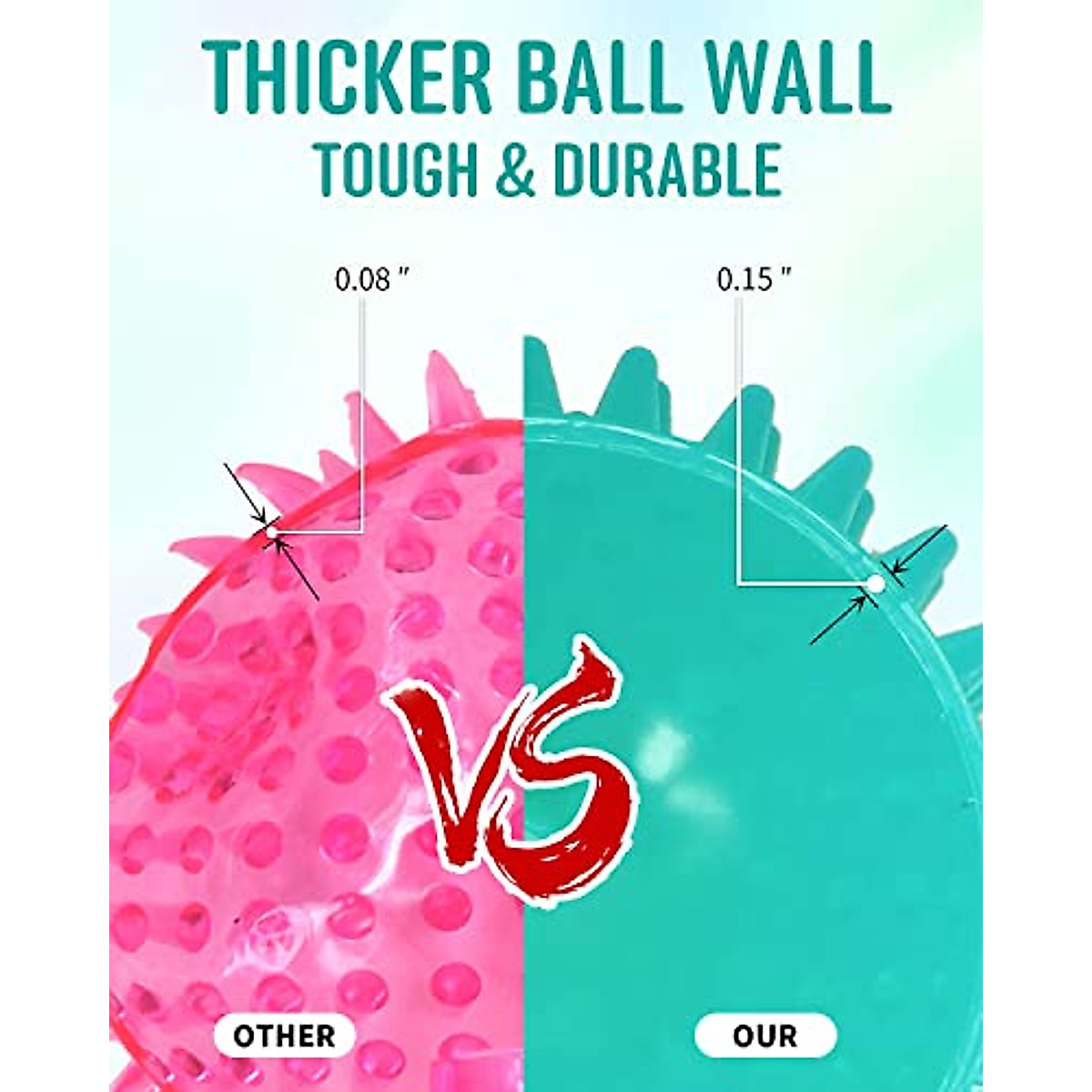 Pweituoet 2 Pack 4.5” Heavy Duty Squeaky Dog Ball for Medium Large Dogs, Spikey Dog Ball Toys for Clean Teeth and Training, Large Dog Toys for Aggressive Chewers…