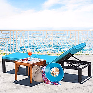 RELAX4LIFE Patio Wicker Lounge Chair - Rattan Reclining Chair w/Adjustable Backrest & Removable Cushion, Modern Rattan Furniture for Garden, Balcony, Backyard, Outdoor Chaise Lounge (1, Turquoise)