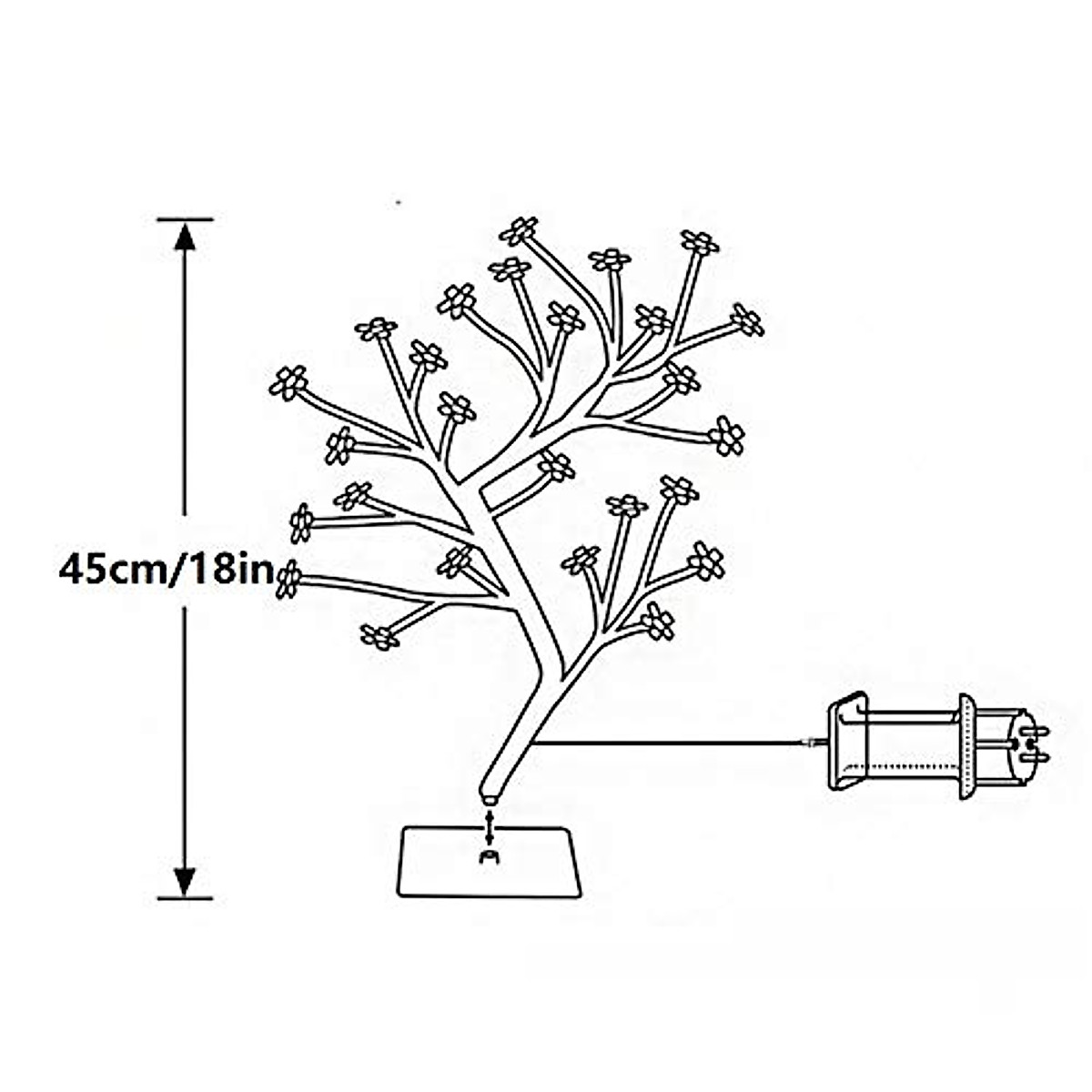 Lxcom Lighting LED Cherry Blossom Bonsai Tree 18” 48 LEDs Plug-in Desk Top Bonsai Lighted Tree Artificial Crystal Flower Light Table Lamp Adjustable Black Branches for Party Wedding Home Decor, White