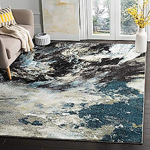 SAFAVIEH Glacier Collection Area Rug - 9' x 12', Navy & Green, Modern Abstract Design, Non-Shedding & Easy Care, Ideal for High Traffic Areas in Living Room, Bedroom (GLA123M)