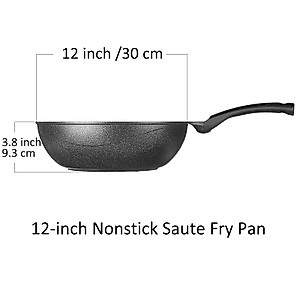 Cook N Home 2646 Marble Nonstick Cookware Saute Fry Pan, 12-inch, Black