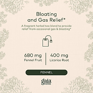 Gaia Herbs Gas & Bloating Herbal Tea - Supports Relief for Digestive Discomfort, Gas & Bloating - With Fennel, Licorice Root, Chamomile & More - 16 Caffeine-Free Herbal Tea Bags (1 Box of 16 Bags)