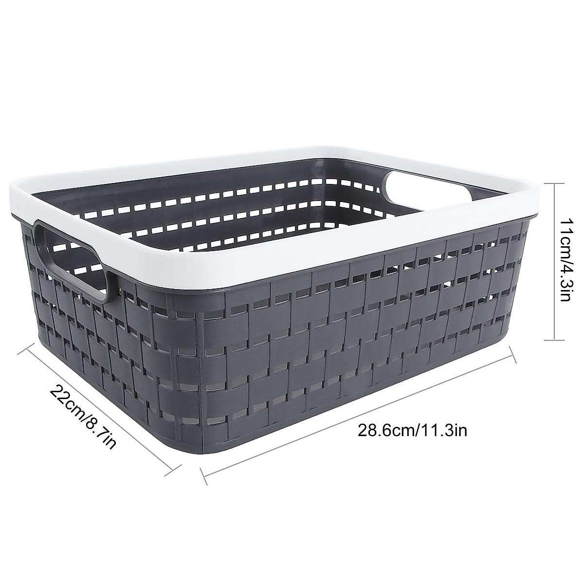CertBuy 3 Pack Plastic Storage Baskets 11.3 x 8.7 x 4.3 Inch, Small Weave Storage Bins with Handle for Cabinet, Shelf, Kitchen, Bedroom, Bathroom and office – Dark Grey