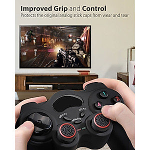 Fosmon (Set of 4) Analog Stick Joystick Controller Performance Thumb Grips Compatible with PS5, PS4, Xbox One, Xbox Series X/S Compatible with Nintendo Switch Pro (Black/Red)