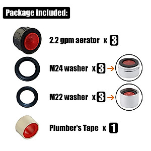 JQK Faucet Areator, 2.2 GPM Flow Retrictor Insert Faucet Aerators Replacement Parts Bathroom 5 Pack, Standard Size, FA2-P5