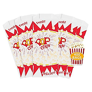 400 Popcorn Bags, Popcorn Machine Supplies Set, 1 oz Grease Resistant Paper, Popcorn Bags for Popcorn Machine, Grease Resistant, Carnival Themed, Made in The USA (400)