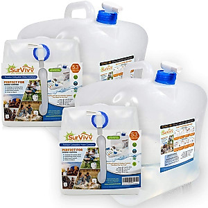 SurVivv Collapsible Water Container with Spigot, BPA Free, Food Safe Camping Water Storage Cube Jug for Outdoor Hiking Hurricane & Emergency Survival Kit, Portable Foldable Canteen