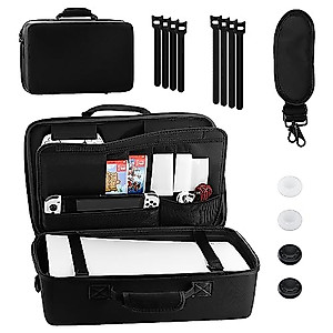 RHOTALL PS5 Travel Carrying Case Compatible with Playstation 5 Console, Portable Protective Hard Shell Bag with 4 Controller Rocker Caps for PS5 Console and Gaming Accessories