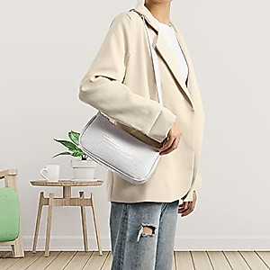 Loiral Shoulder Bags for Women, Retro Classic Tote HandBag Crocodile Pattern Clutch Mini Purse with Zipper Closure, White