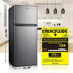 Galanz GLR10TS5F Refrigerator, Adjustable Electrical Thermostat Control with Top Mount Freezer Compartment, 10.0 Cu.Ft, Stainless Steel Look, 10