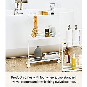 Yamazaki Home Rolling Kitchen Island Three Tier Metal Storage Cart - Portable Organizer Shelves Utility Cart Steel One Size White