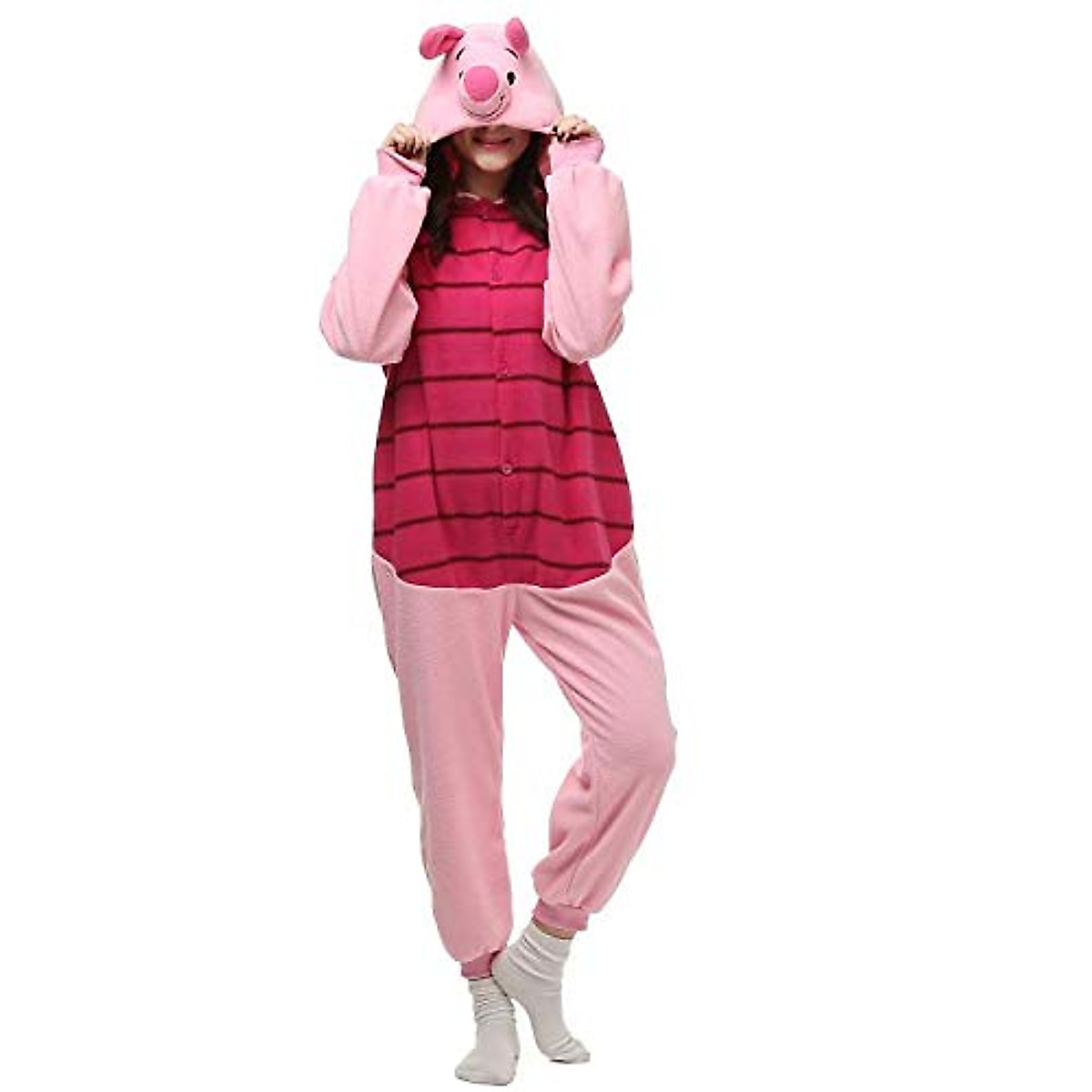 TSMY Christmas Masquerade Piglet Costume Halloween Unisex Adult Onesie Pig Pajama Pink Small