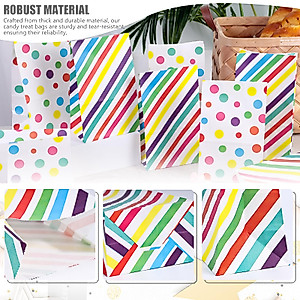 JOHOUSE 100PCS Party Favor Bags, Treat Bags with Stickers Colorful Stripe Dot Gift Bags for Kids Birthday Party Baby Showers 4.7" x 3.1" x 8.7"